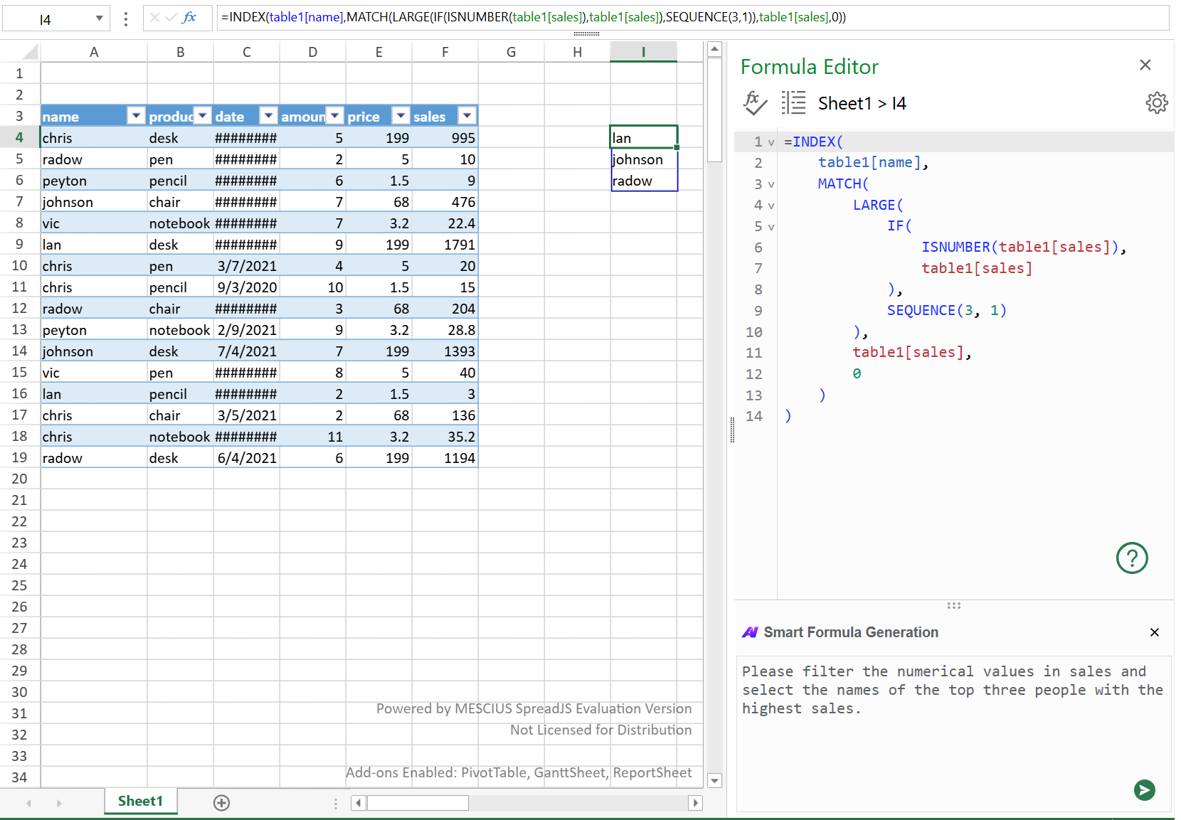 AI-Assisted Formula Generation and Explanation | JavaScript Spreadsheet | SpreadJS